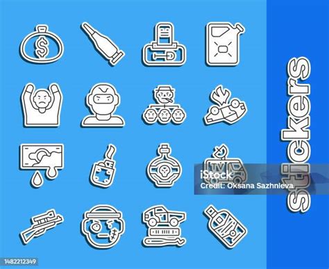 세트 라인 위스키 병 Tv 뉴스 자동차 불타는 묘비가 있는 무덤 도둑 가면 항복하는 손 돈 가방과 마피아 아이콘 벡터 가방에 대한 스톡 벡터 아트 및 기타 이미지 Istock