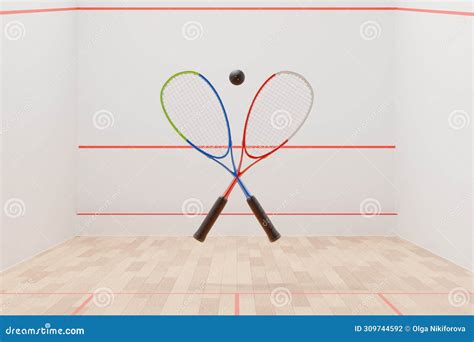 Rackets And Ball On The Background Of A Squash Room Stock Illustration Illustration Of