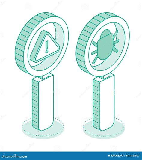 Debugging Magnifying Glass With Bug And Exclamation Mark Isolated On