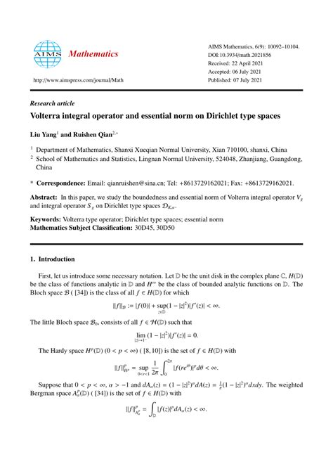Pdf Volterra Integral Operator And Essential Norm On Dirichlet Type Spaces