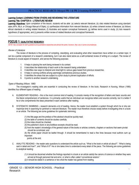 Chapter Ii Learning Handout Pdf Theory Systematic Review