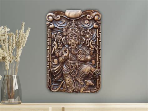 Lord Ganesha Wood Carving Wooden Ganesh Hindu Elephant God Wood