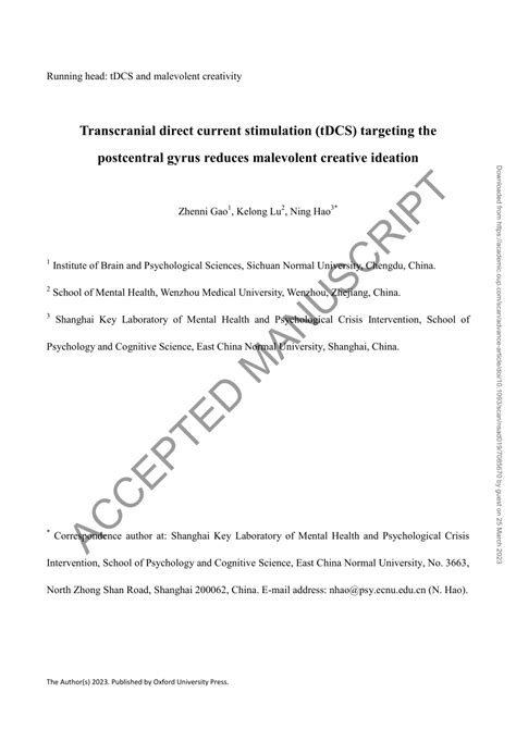 Pdf Transcranial Direct Current Stimulation Tdcs Targeting The Postcentral Gyrus Reduces