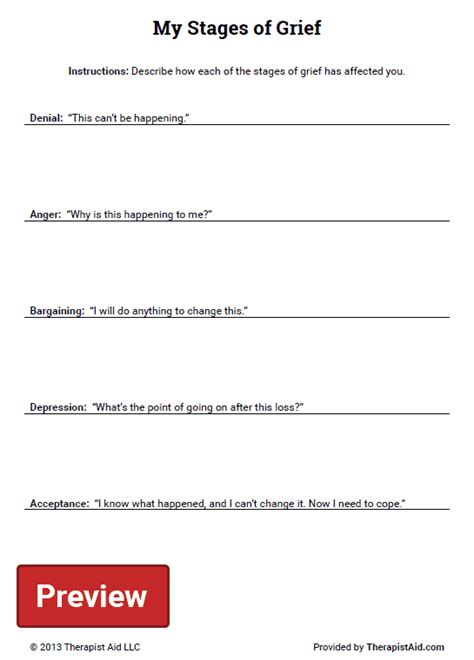Grief Worksheets Therapist Aid
