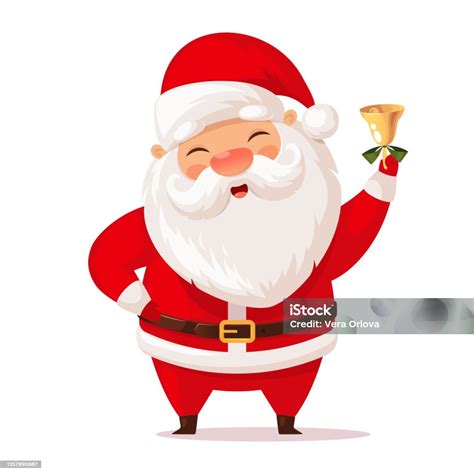 Cute Santa Claus Ringing A Bell Vector Illustration Stock Illustration