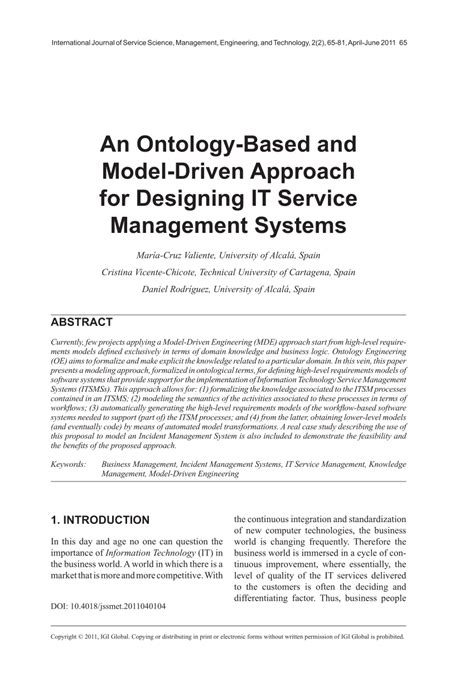 Pdf An Ontology Based And Model Driven Approach For Designing It Service Management Systems