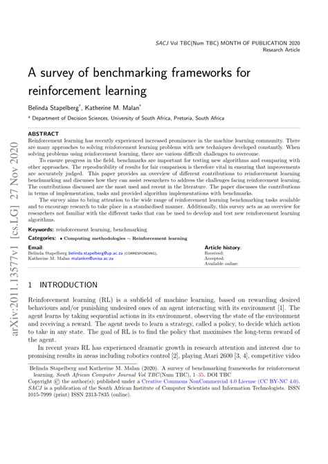pdf a survey of benchmarking frameworks for reinforcement learning