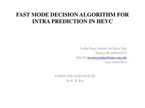Ppt Fast Mode Decision Algorithm For Intra Prediction In Hevc