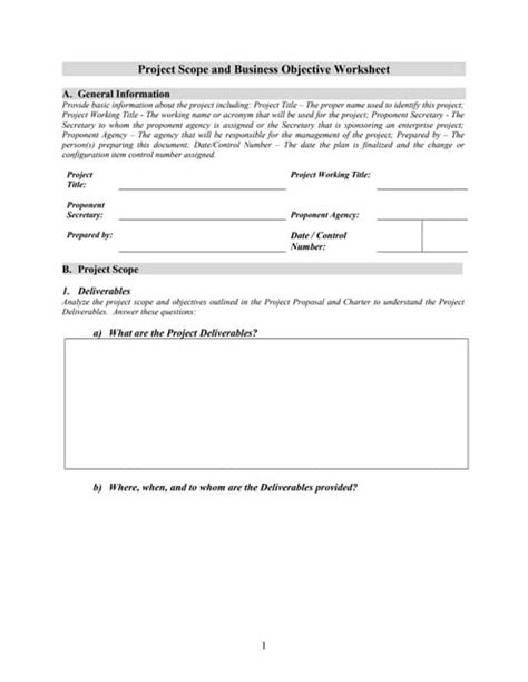 Project Scope And Business Objective Worksheet 12 Pdf Worksheets