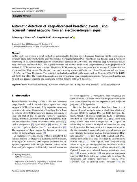 Pdf Automatic Detection Of Sleep Disordered Breathing Events Using Recurrent Neural Networks