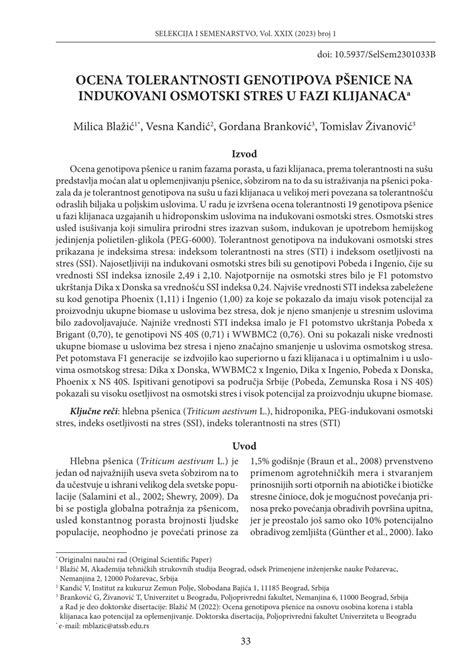 Pdf Evaluation Of Wheat Genotypes Tolerance To Induced Osmotic Stress
