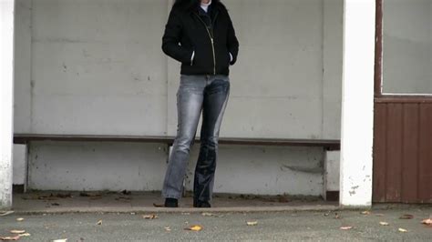 She Wets Her Jeans At A Bus Stop Female Omorashi