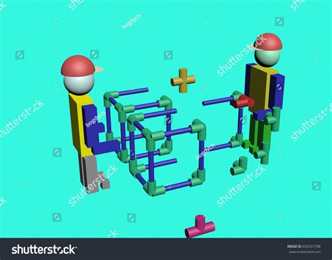 Assembly Construction Workers 3d Stock Illustration 692537788