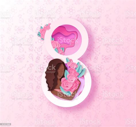 여자 하루 종이 접기 종이 예술 인사말 카드 8 3 월 배너 프레임 패턴 아프리카 여성 실루엣 다채로운 조각된 벡터 일러스트 레이 션 배경 유행 스타일