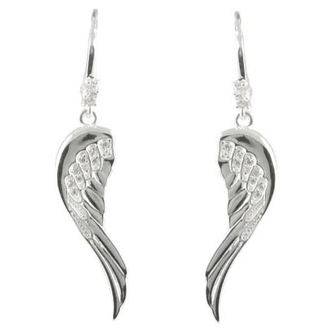 Sterling Silver Angel Wing Earrings Set With Cubic Zirconia