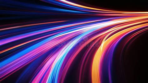 Colorful Abstract Light Trails On A Dark Background Dynamic Motion And Energy Concept Stock