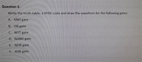 Solved Question 1 Write The Truth Table A Vhdl Code And