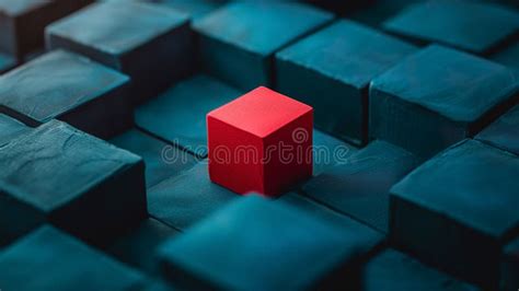 Red Cube Standing Out In A Sea Of Blue Cubes Stock Illustration Illustration Of Perspective