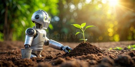 A Robot Is Planting A Seed In The Dirt Generative Ai Stock Illustration Illustration Of Seed