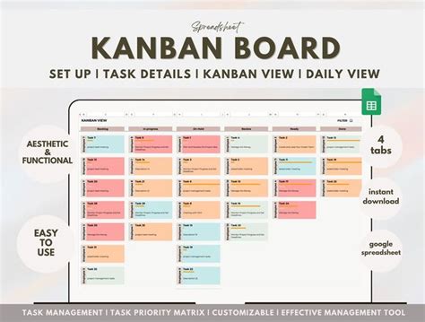 Kanban Board Spreadsheet Task Priority Tracker Employee To Do List