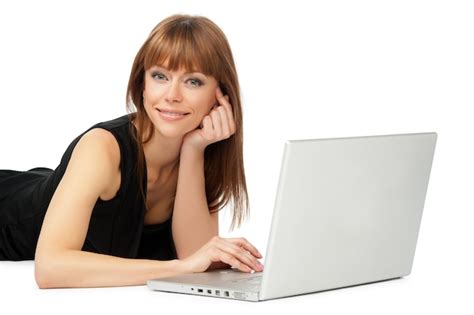 Premium Photo Lady Looks At The Computer Monitor