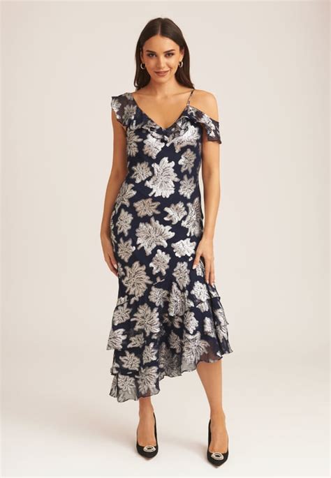 Floral Clipped Tiered Ruffle Midi Dress