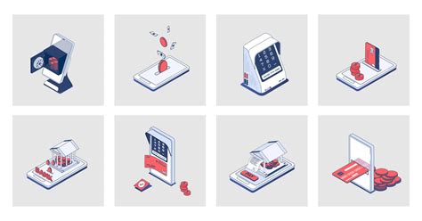 Mobile Banking Isometric Icons Set Objects Ft 3d And Isometry Envato