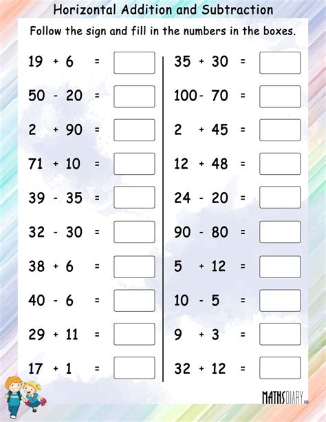 Horizontal Addition And Subtraction Math Worksheets MathsDiary