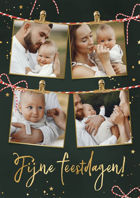 Kerstkaartje Fotocollage Strikjes Donkergroen Kaartje2go