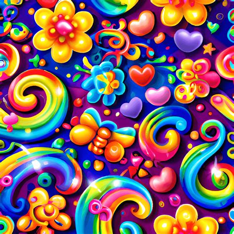 Neon Rainbow Loops Hooks Hearts Stars Doodles Swirls Seamless Pattern