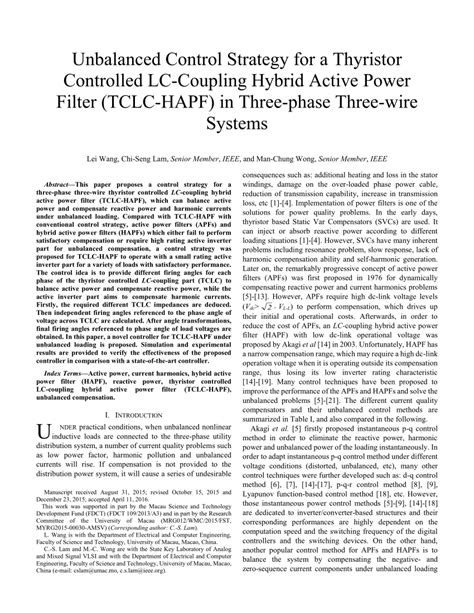 Pdf An Unbalanced Control Strategy For A Thyristor Controlled Lc Coupling Hybrid Active Power