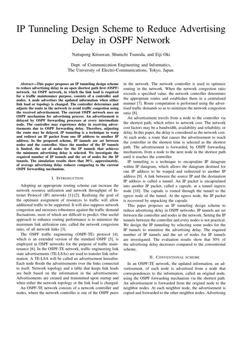 Pdf Ip Tunneling Design Scheme To Reduce Advertising Delay In Ospf Network