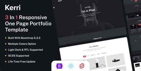 Kerri Responsive Bootstrap 5 React And Svelte One Page Portfolio Template
