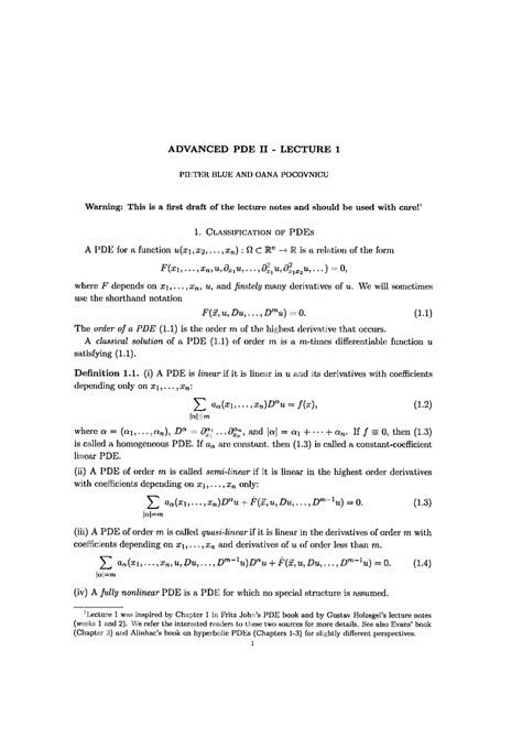 Lecture Note About Classification Of PDEs The Linear Advection Equation The Method Of