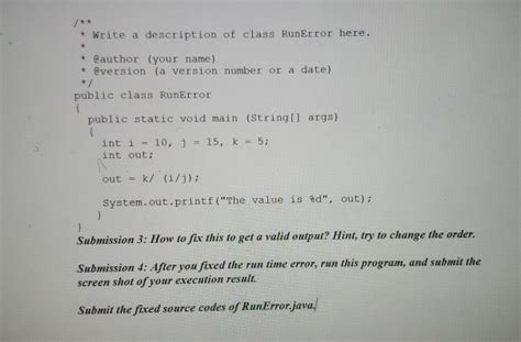 Solved Write A Description Of Class RunError Here Chegg
