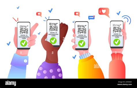 Mix Race Hands Holding Smartphones With Digital Immunity Passport Qr