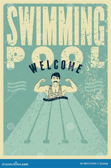 Swimming Pool Typographical Vintage Grunge Style Poster Design With