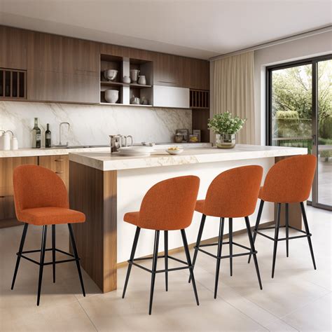Leejay Inch Orange Counter Height Bar Stools Set Of Modern Linen