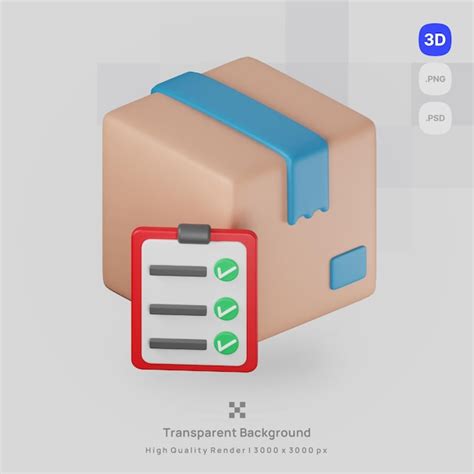 투명 배경으로 3d 아이콘 그림 렌더링 상자 체크리스트 프리미엄 Psd 파일
