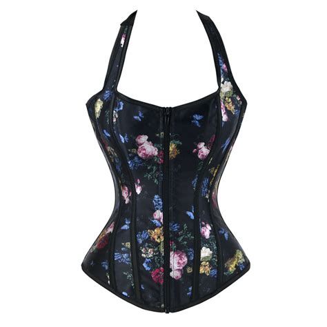 Fashion Halter Floral Print Zipper Shapewear Overbust Corset N17019
