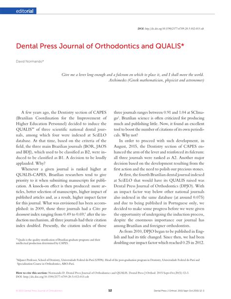Pdf Dental Press Journal Of Orthodontics And Qualis