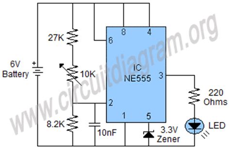 555 Low Battery Indicator For 6V Batteries Circuit Diagram