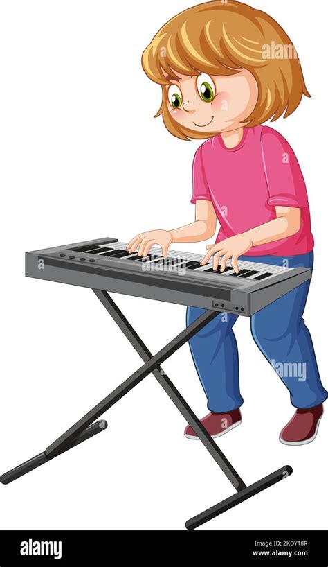 A Girl Playing Electronic Musical Instrument Illustration Stock Vector