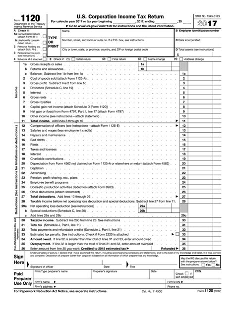 2017 Form 1120 Fill Out And Sign Online Dochub