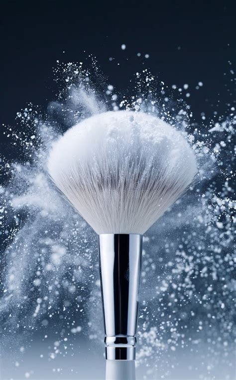 Close Up Of Makeup Brush With Powder Exploding Against Dark Background