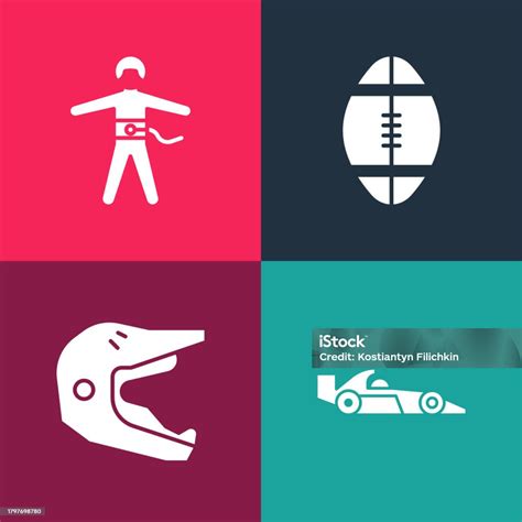 팝 아트 포뮬러 1 경주 용 자동차 모토 크로스 오토바이 헬멧 럭비 공 및 번지 점프 아이콘을 설정합니다 벡터 1에 대한 스톡 벡터 아트 및 기타 이미지 Istock