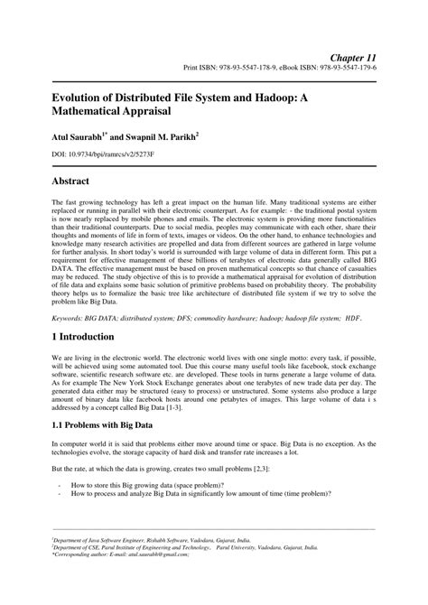 pdf evolution of distributed file system and hadoop a mathematical