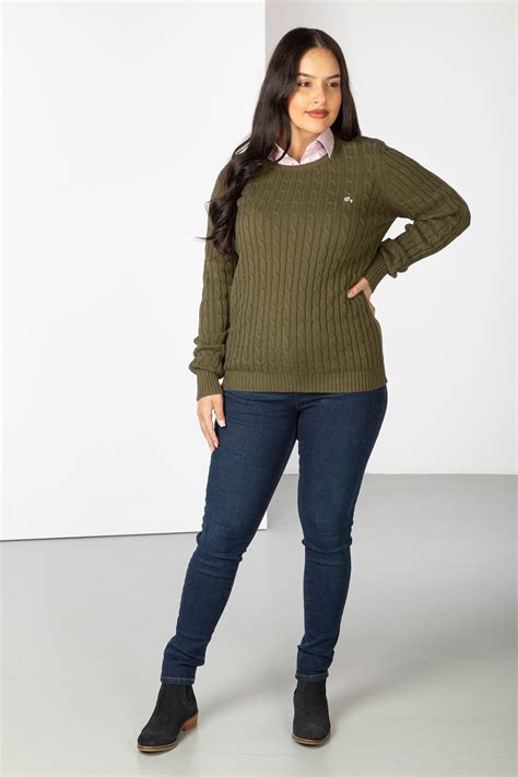 Ladies Crew Neck Cable Knit Jumpers Uk Rydale