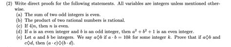 Solved 2 Write Direct Proofs For The Following Statements