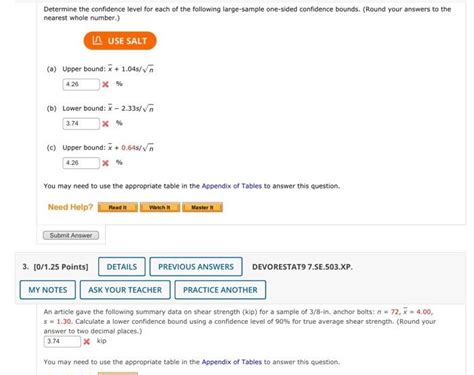 Solved Determine The Confidence Level For Each Of The Chegg